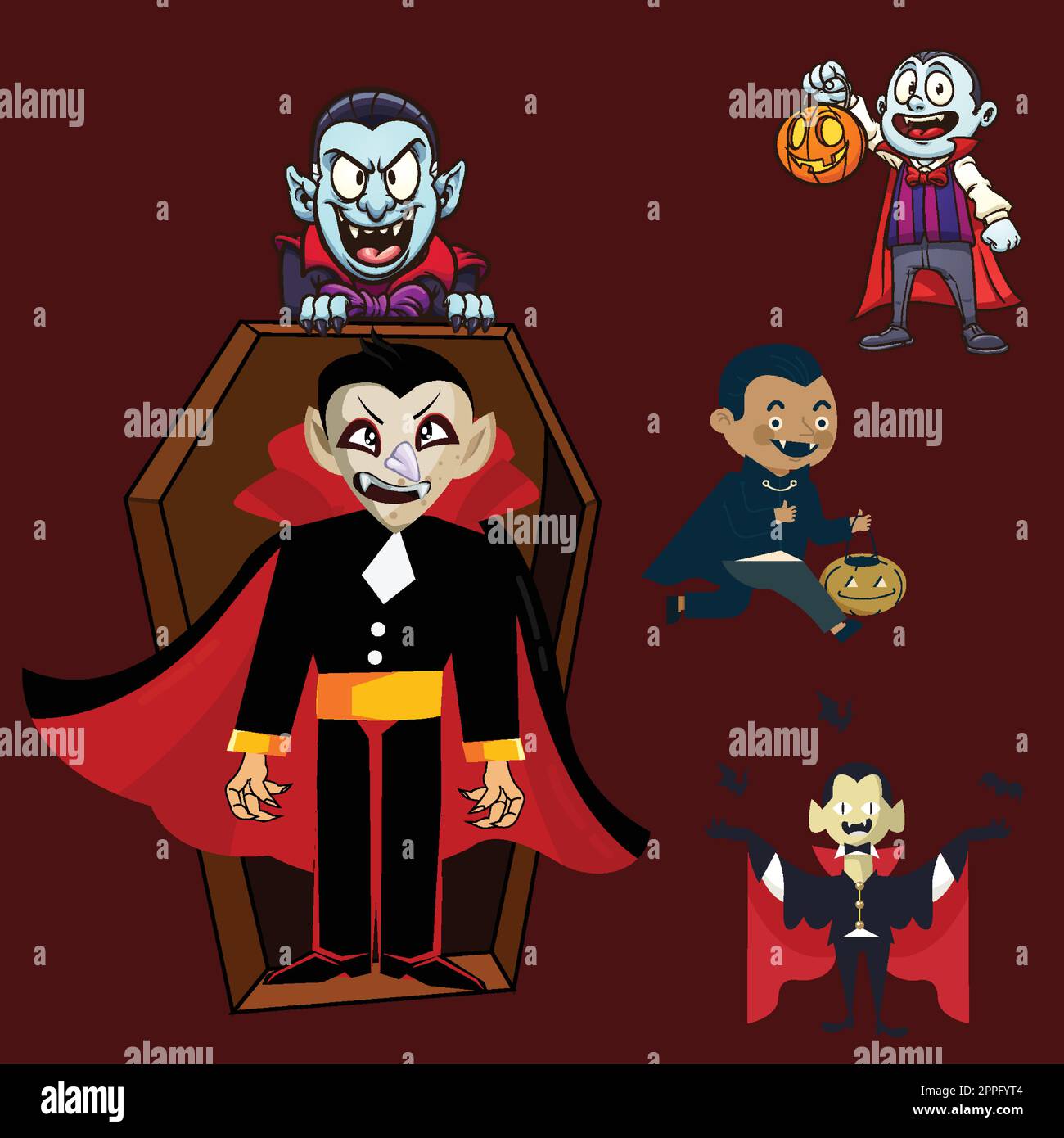 vampire cartoon character in cape, set of five poses Stock Vector Image ...