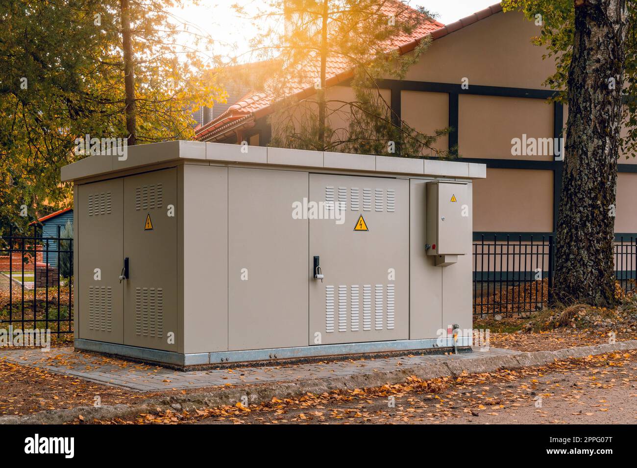 Transformer vault.Outdoor electric high voltage distribution cabinet in ...