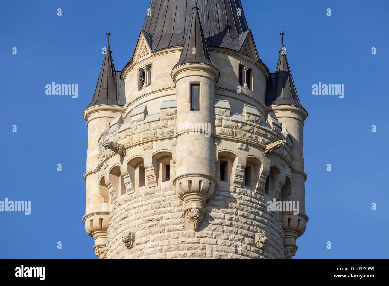 17th century Moszna Castle, historic castle and residence, decorative tower, Moszna, Opole ...