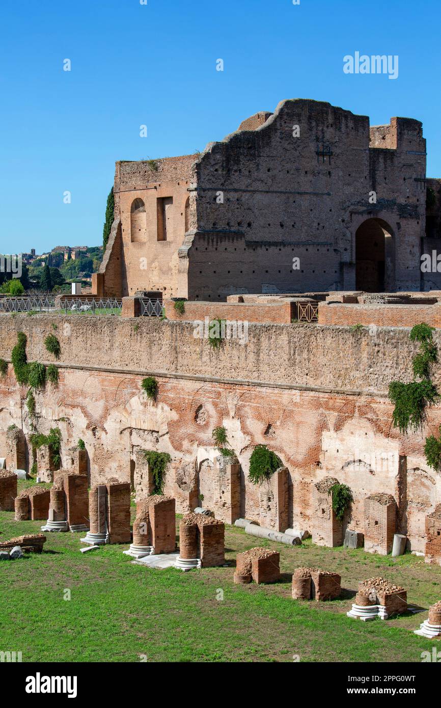 Palatine Hill, view of the ruins of several important ancient buildings ...