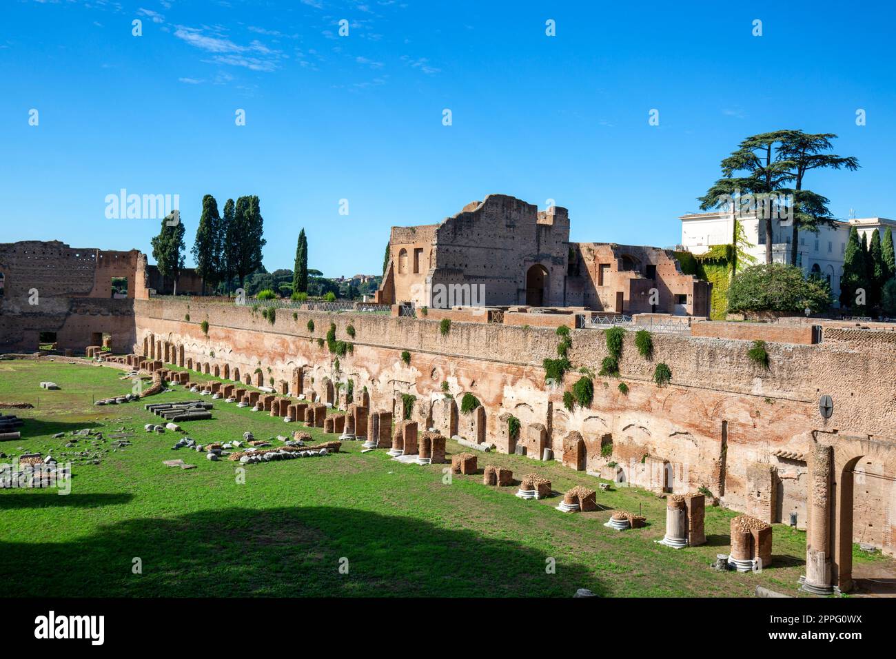Palatine Hill, view of the ruins of several important ancient buildings ...