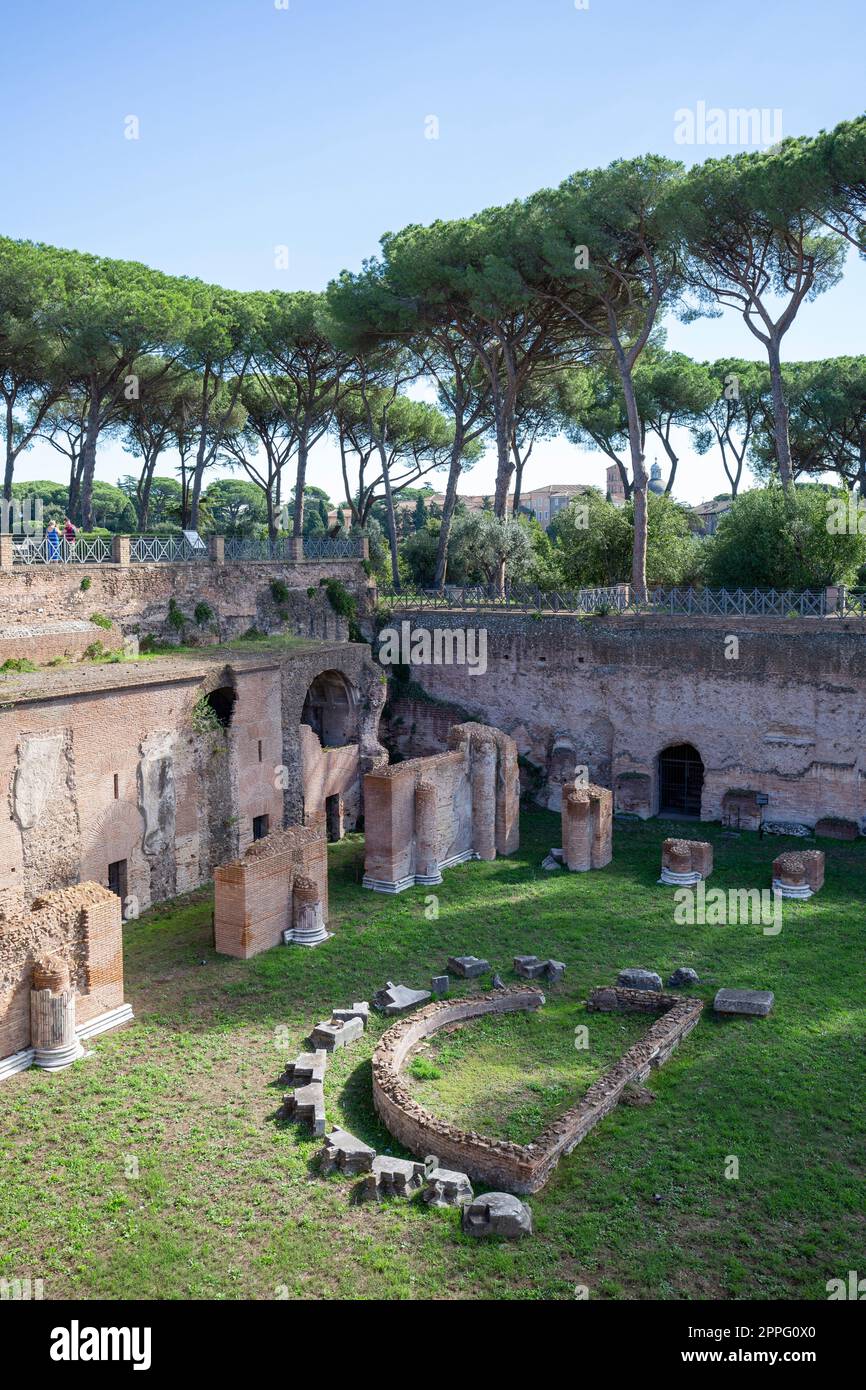 Palatine Hill, view of the ruins of several important ancient buildings ...