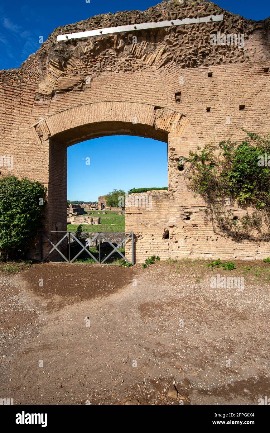 Palatine Hill, view of the ruins of several important ancient buildings ...
