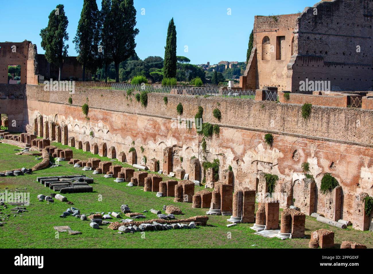 Palatine Hill, view of the ruins of several important ancient buildings ...