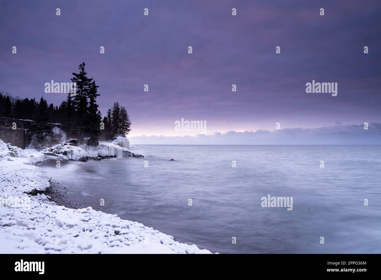 Cool Moody Morning Over Snowy Winter Lakeshore Stock Photo - Alamy