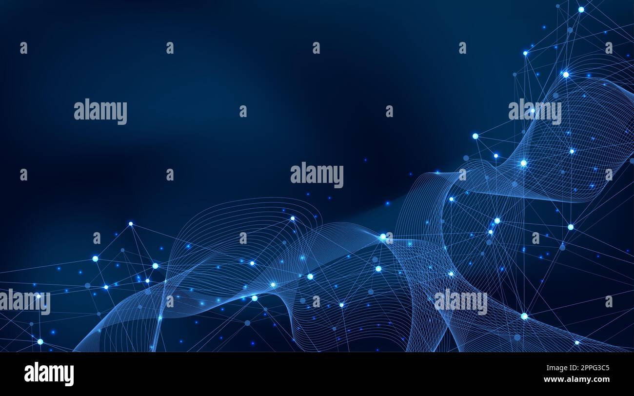Abstract plexus background with connected lines and dots. Wave flow. Plexus geometric effect Big ...