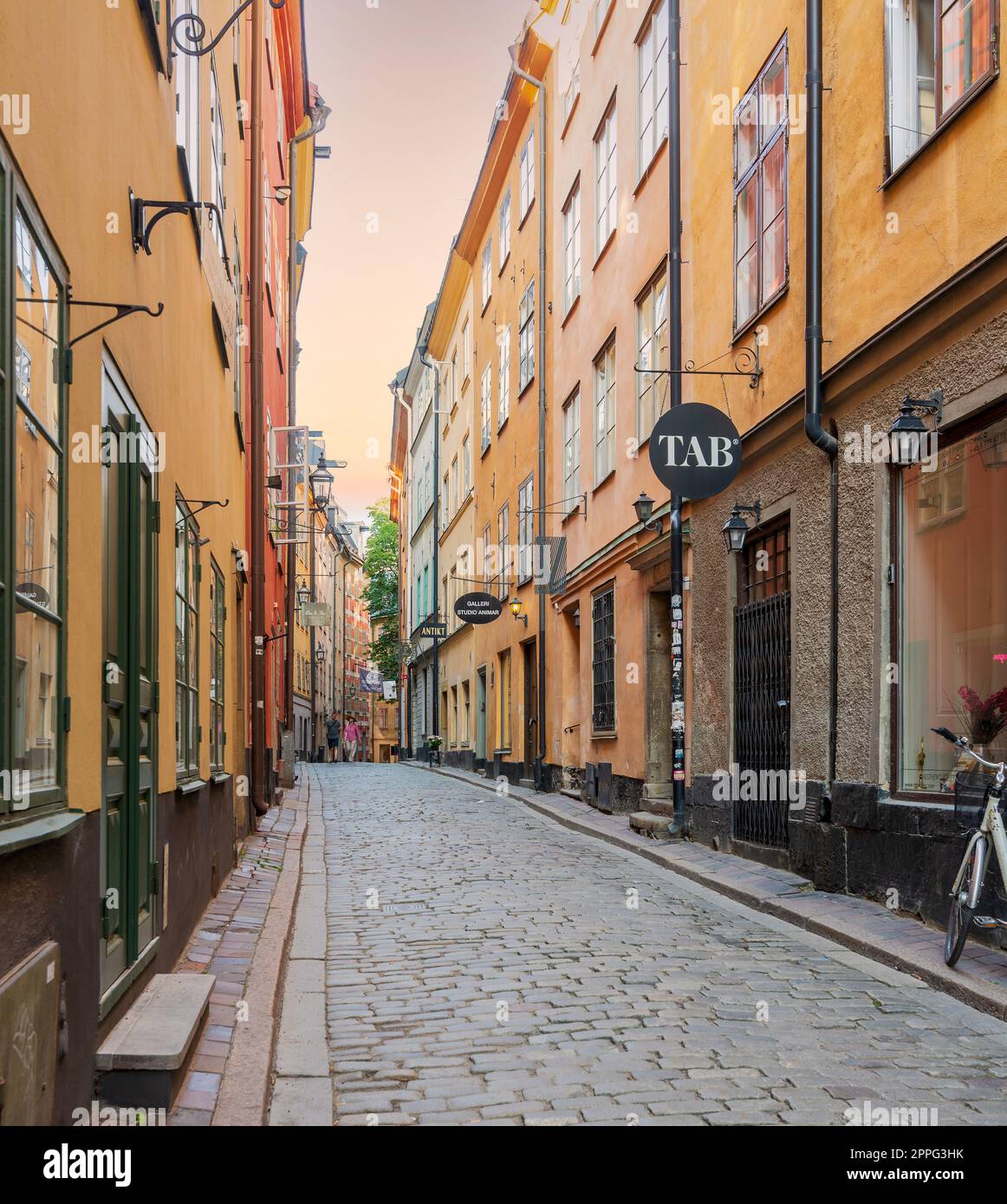 Narrow alley in Gamla stan, the old town of Stockholm, Sweden with old ...