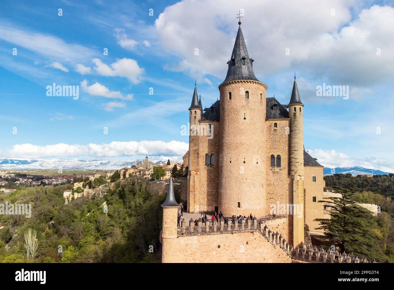 Aerial view of Segovia Alcazar, famous landmark in Segovia, Spain. High ...