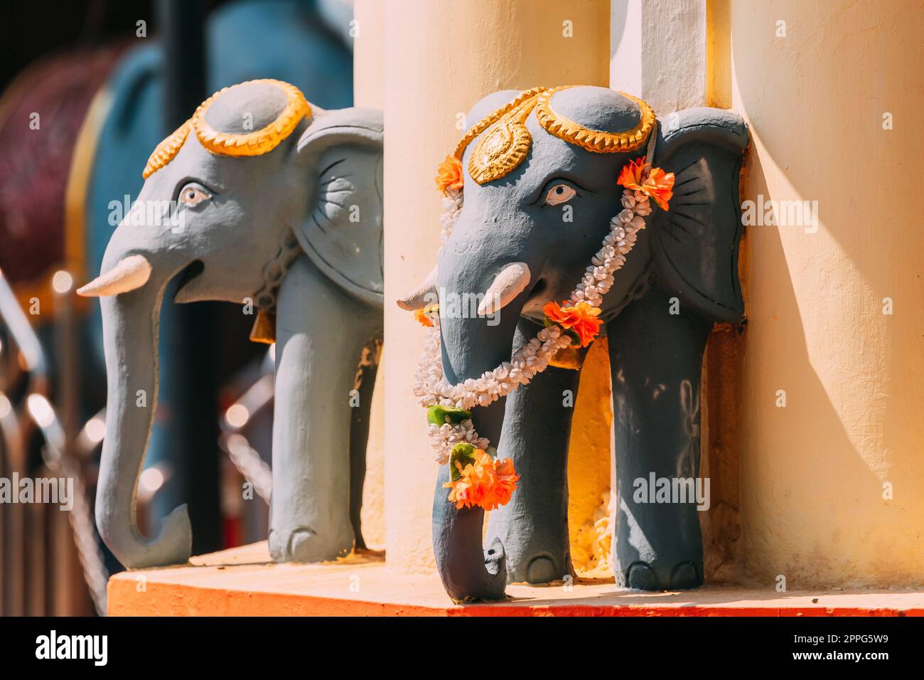 Mapusa, Goa, India. Elephant Statue Near The Shree Ganesh Mandir ...