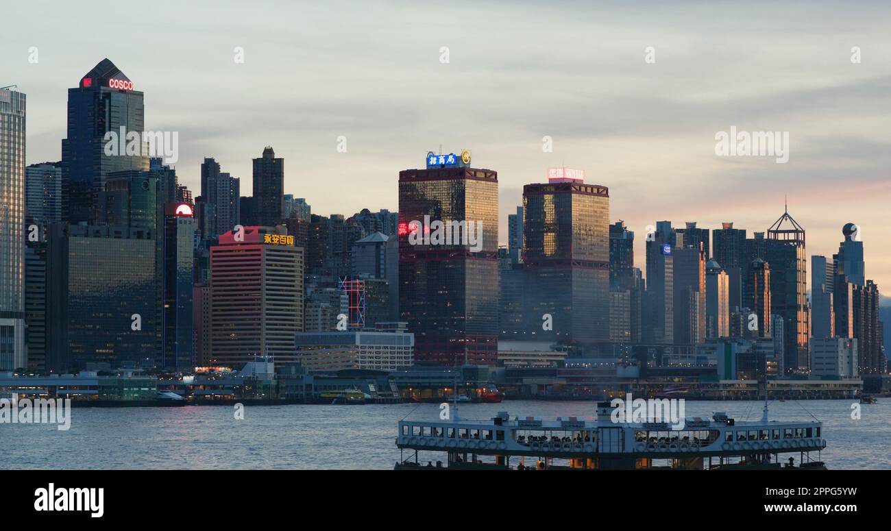 Victoria Harbor, Hong Kong 01 July 2020 : Hong Kong city sunset Stock ...