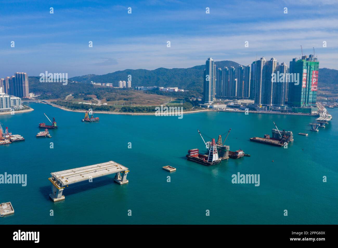Tseung Kwan O, Hong Kong 21 December 2020: Cross harbor bridge under ...