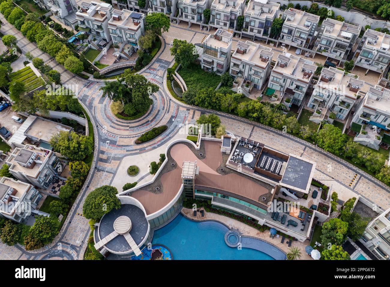 Sheung Shui, Hong Kong, 12 August 2021: Hong Kong luxury house from top ...