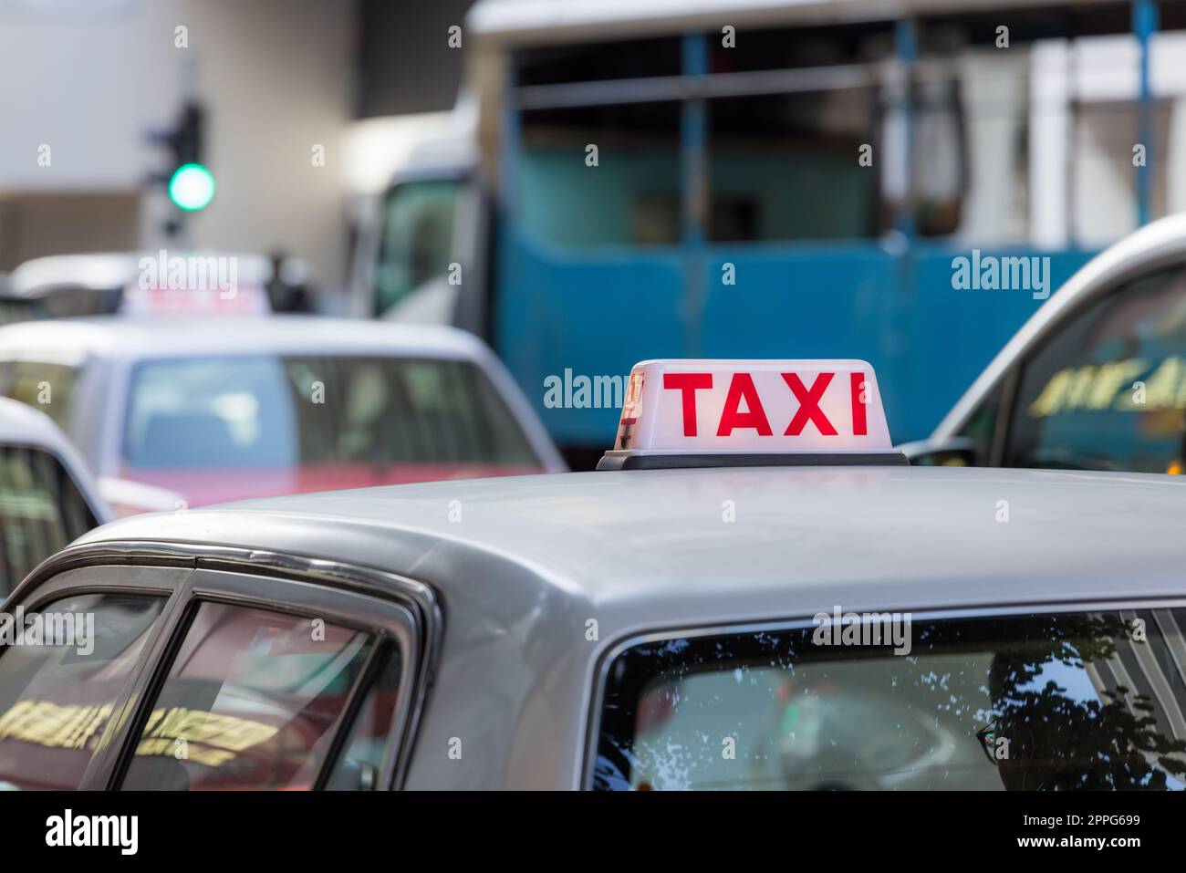 Hong Kong city traffic taxi Stock Photo - Alamy
