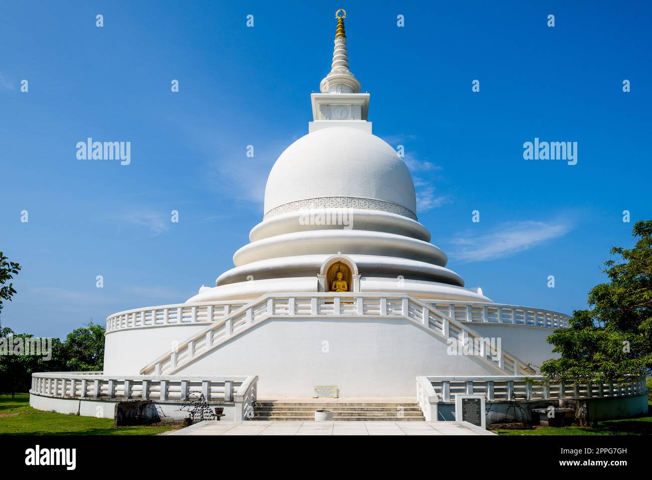 The Japanese Peace Pagoda on the Rumassala hill in Unawatuna in Sri ...