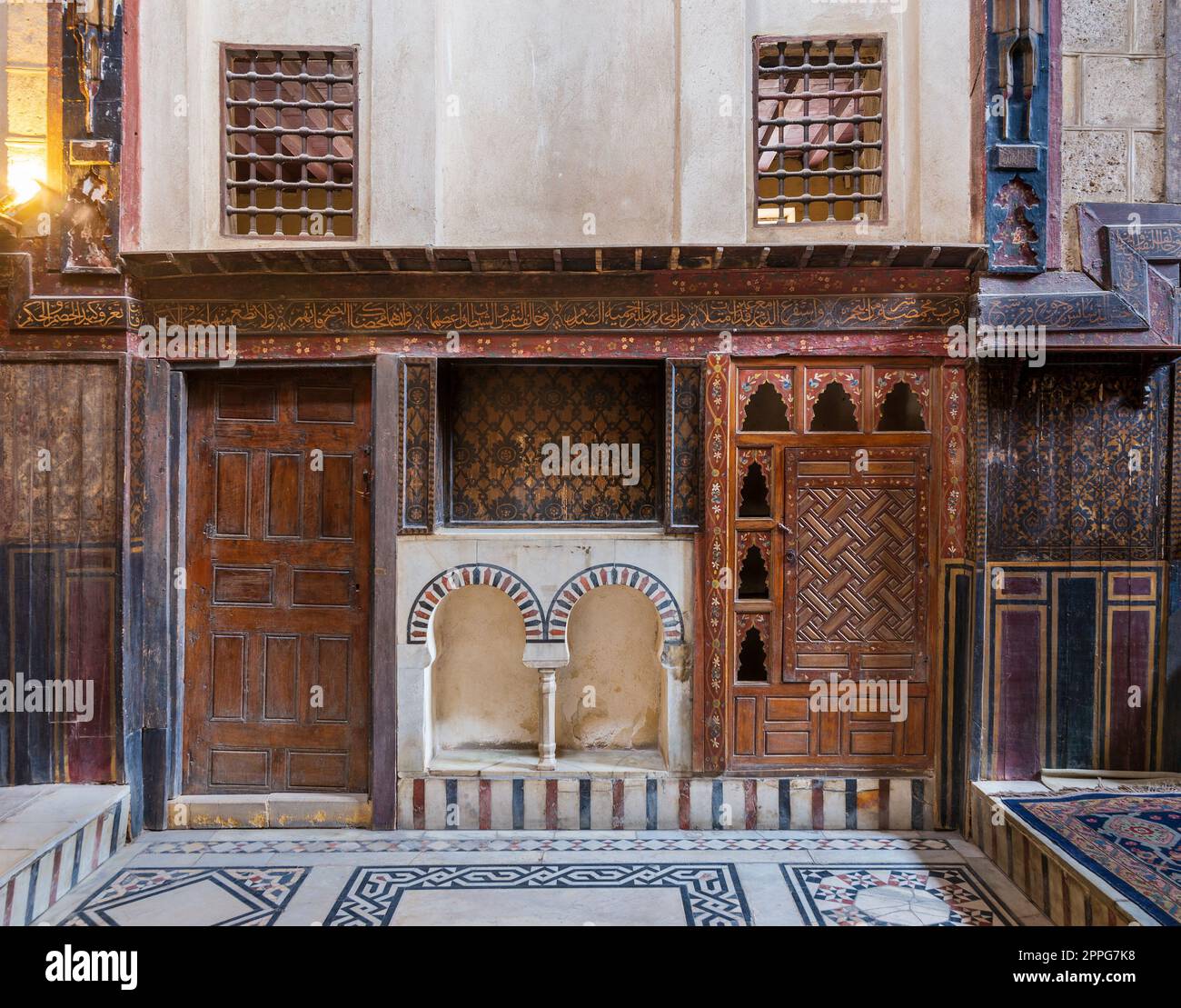 Wooden painted floral patterns, arched niche, wooden door, decorated ...