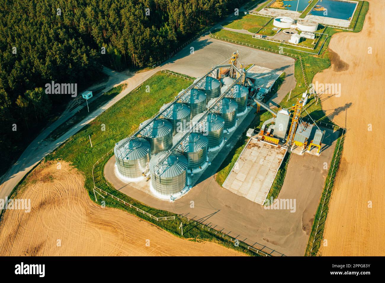 Aerial View Modern Granary, Grain-drying Complex, Commercial Grain Or ...