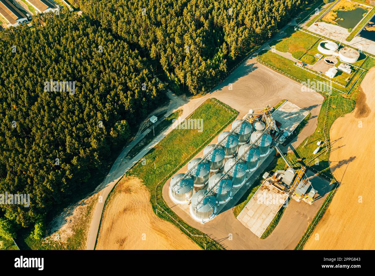 Aerial View Modern Granary, Grain-drying Complex, Commercial Grain Or ...