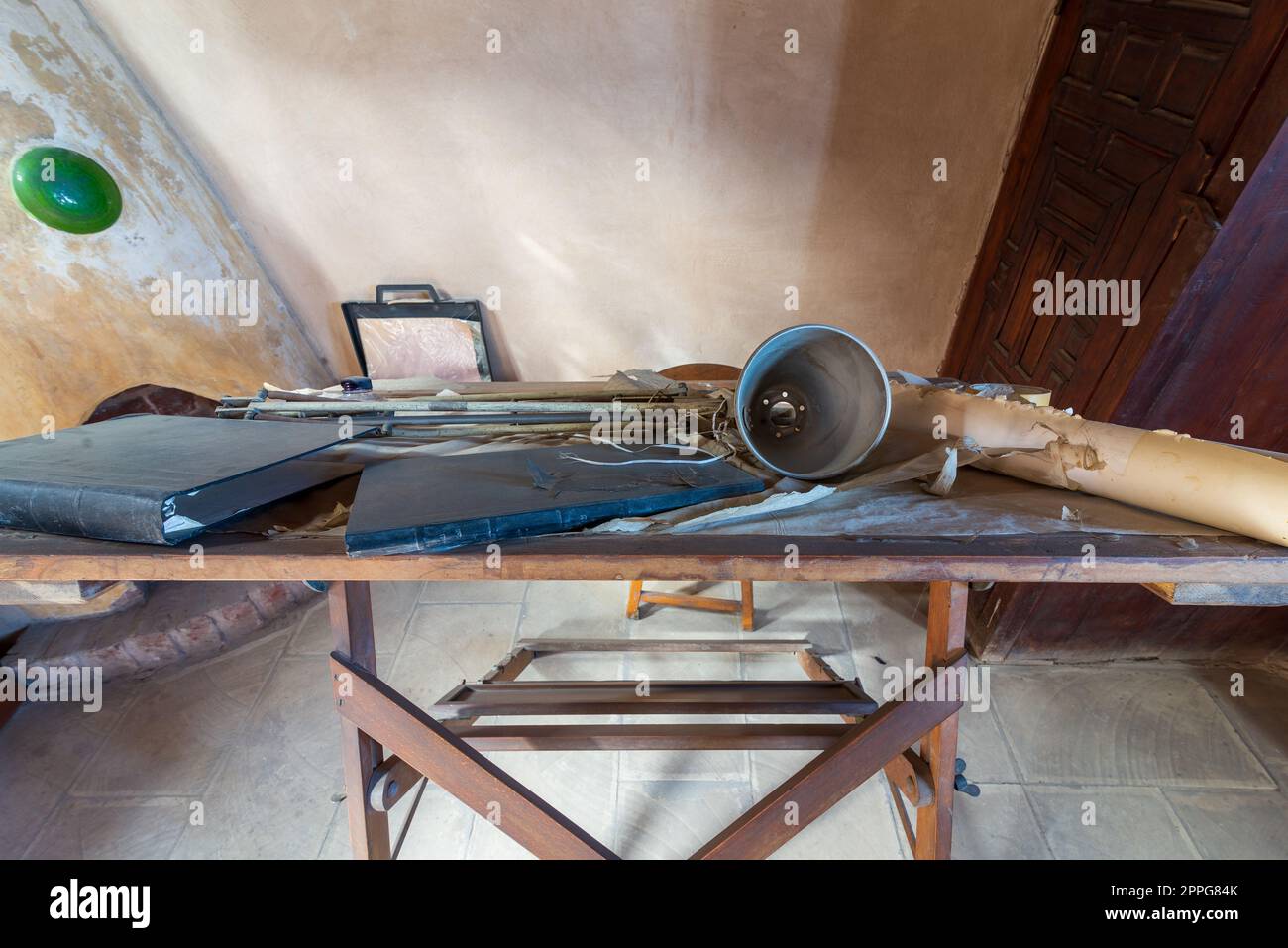 Drawing board of late architect Hassan Fathy at his architecture studio ...