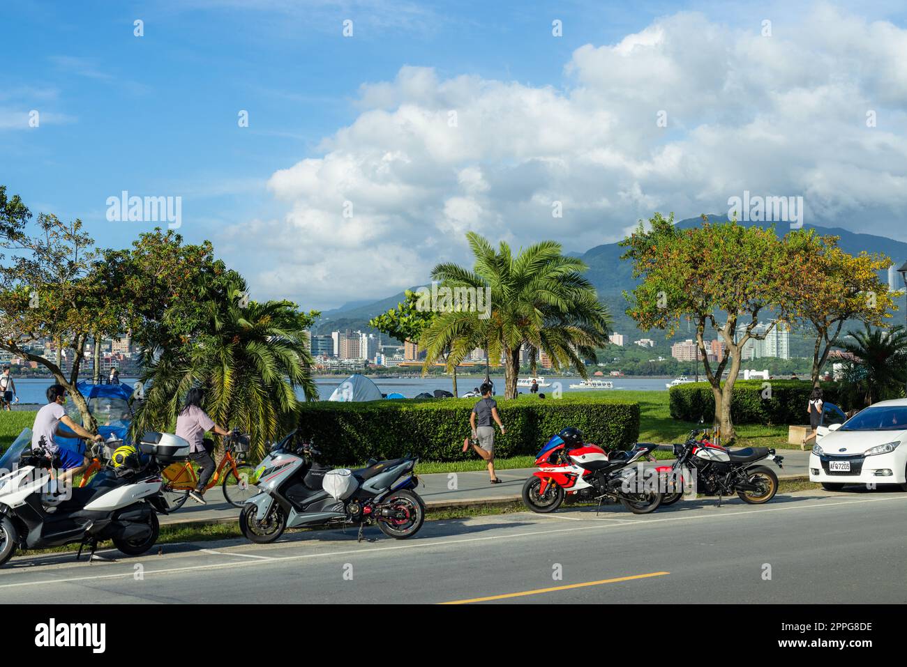 New Taipei, Taiwan 31 May 2022: Riverside walking path in Bali of ...