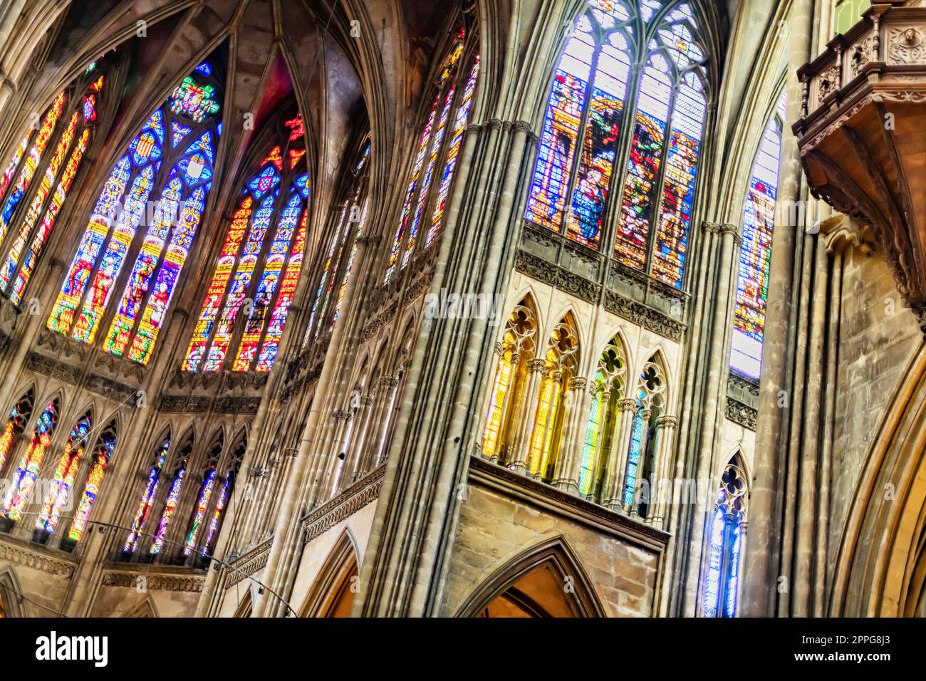 The interior of the Cathedral of Saint Stephen, Metz in France Stock ...