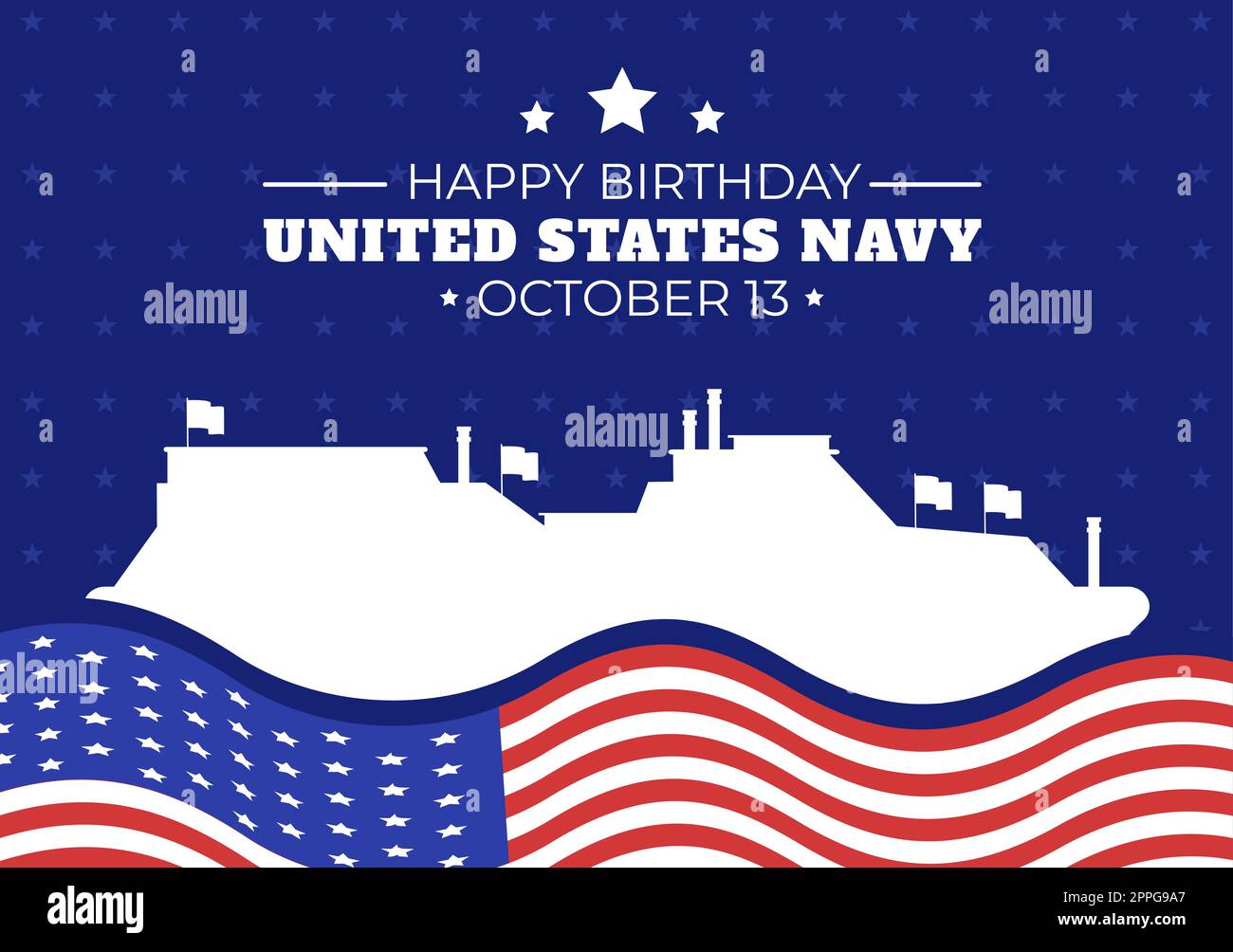 U.S. Navy Birthday on October 13th Hand Drawn Cartoon Flat Illustration ...