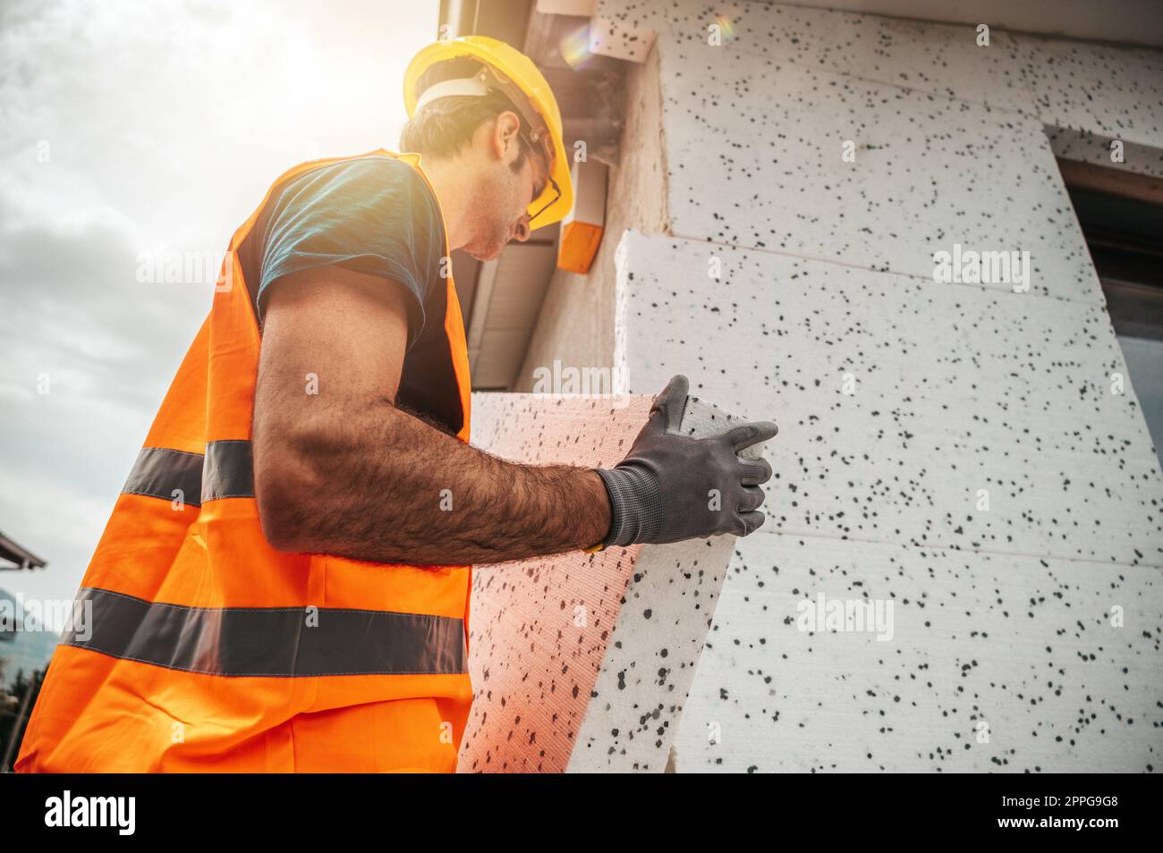 Polystyrene thermal cladding for energy saving on a construction site ...