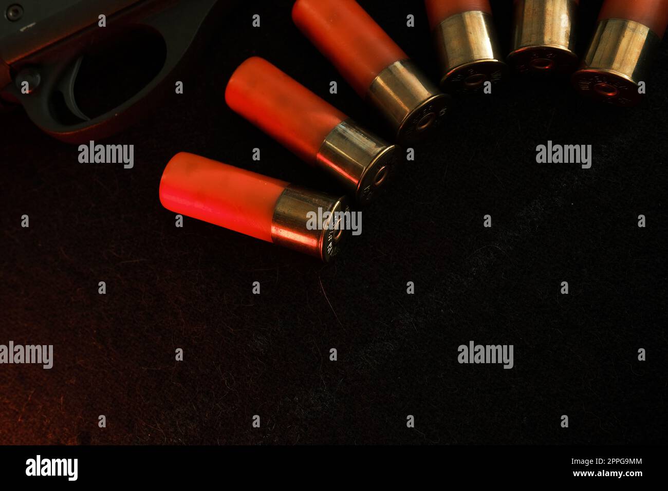 Trigger of a rifle on black background with red lightning with Shotgun ...