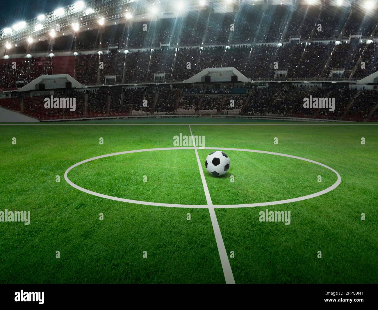 ball on the green field in soccer stadium. ready for game Stock Photo ...