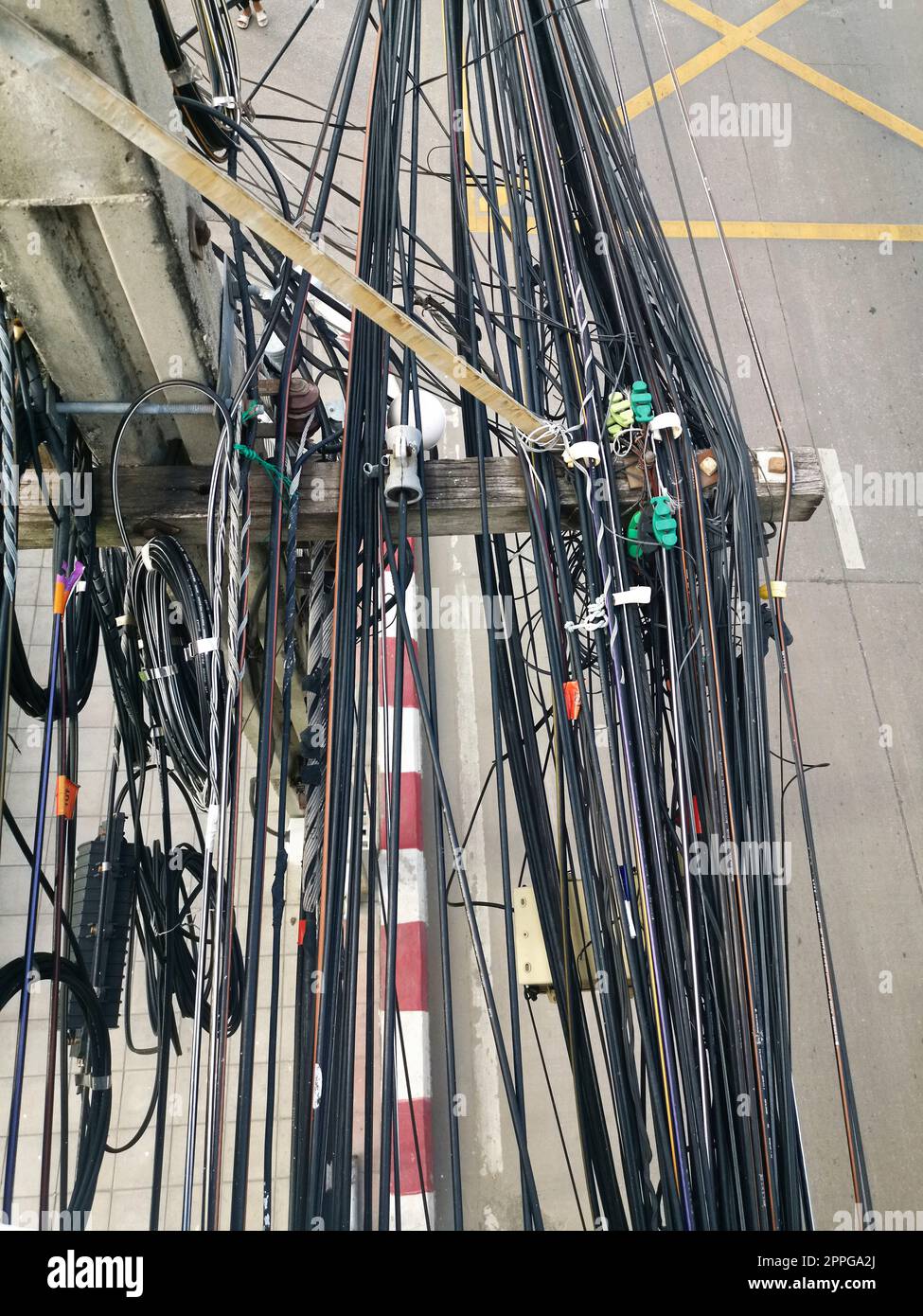 High voltage pole have many cable setting on pole. It's very dif Stock ...