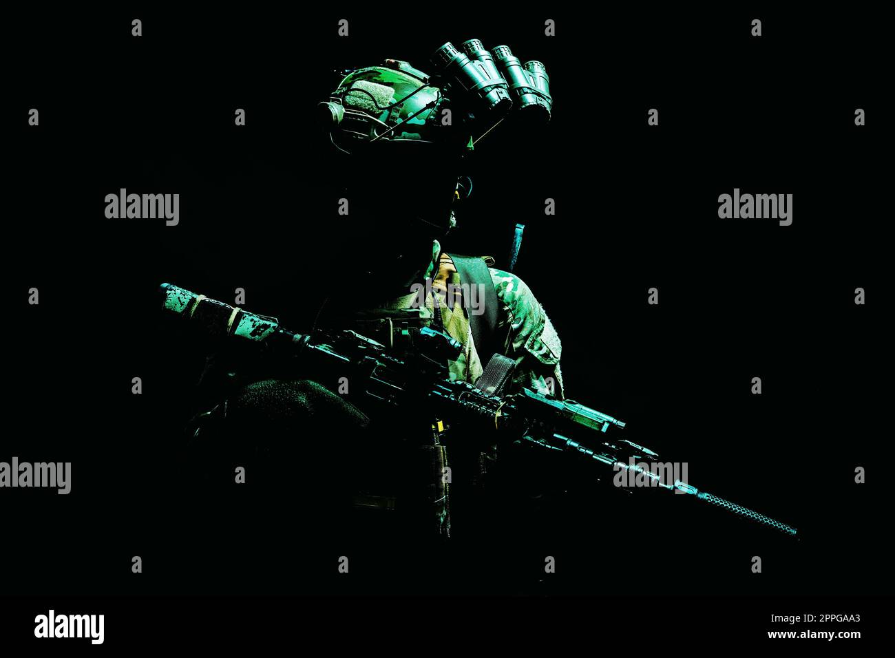 Army special forces shooter low key studio shoot Stock Photo - Alamy