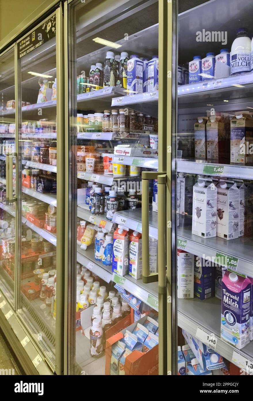 Kiel, Germany - 25.November 2022: View of a supermarket shelf in a ...