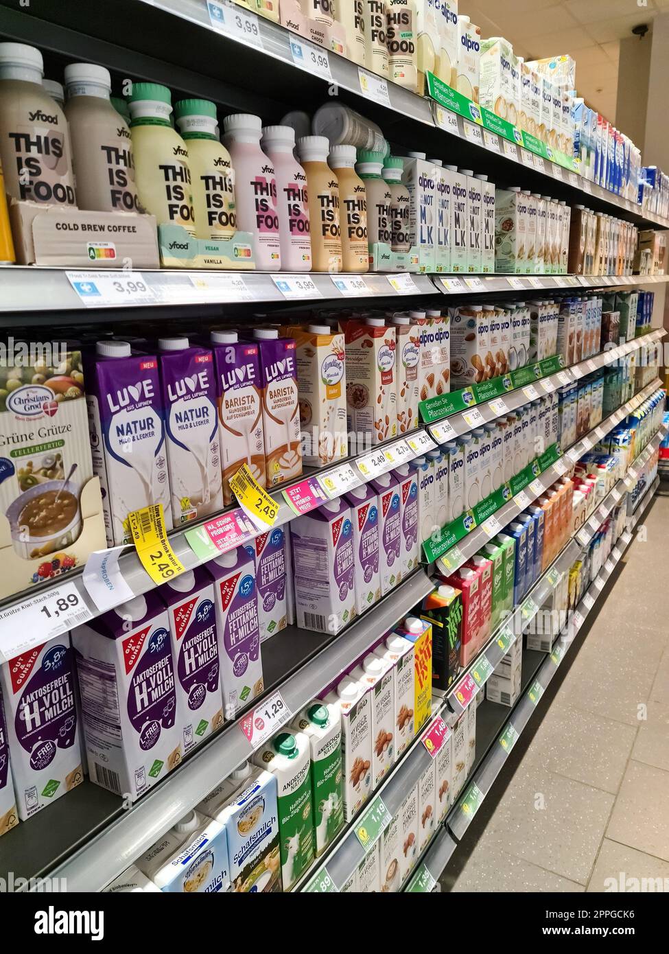 Kiel, Germany - 25.November 2022: View of a supermarket shelf in a ...