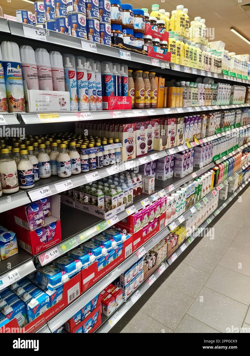 Kiel, Germany - 25.November 2022: View of a supermarket shelf in a ...