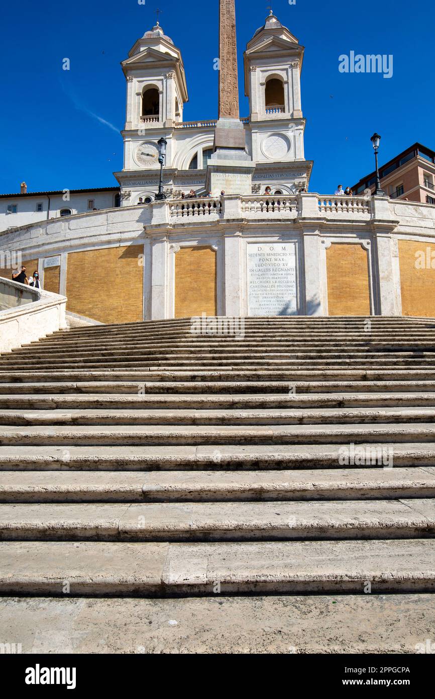 18th century Spanish Steps in Piazza di Spagna and renaissance church ...