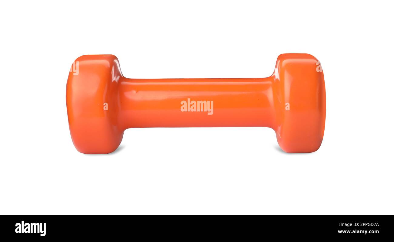 Orange dumbbell isolated on white. Weight training equipment Stock ...