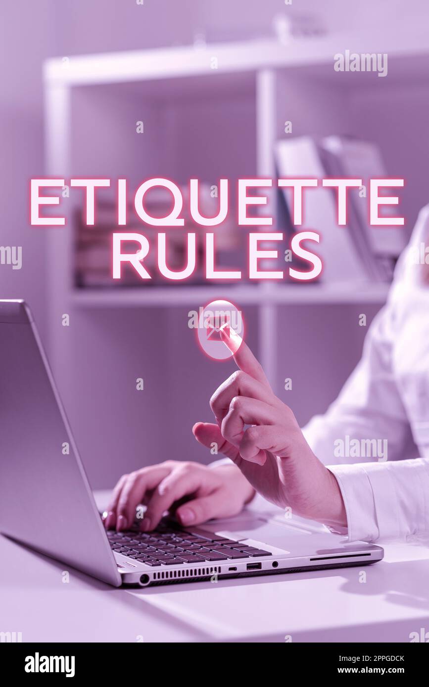 Hand writing sign Etiquette Rules. Internet Concept customs that ...