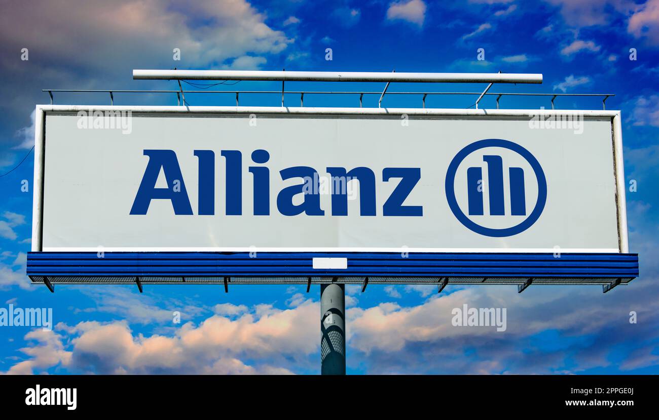 Advertisement billboard displaying logo of Allianz Stock Photo - Alamy