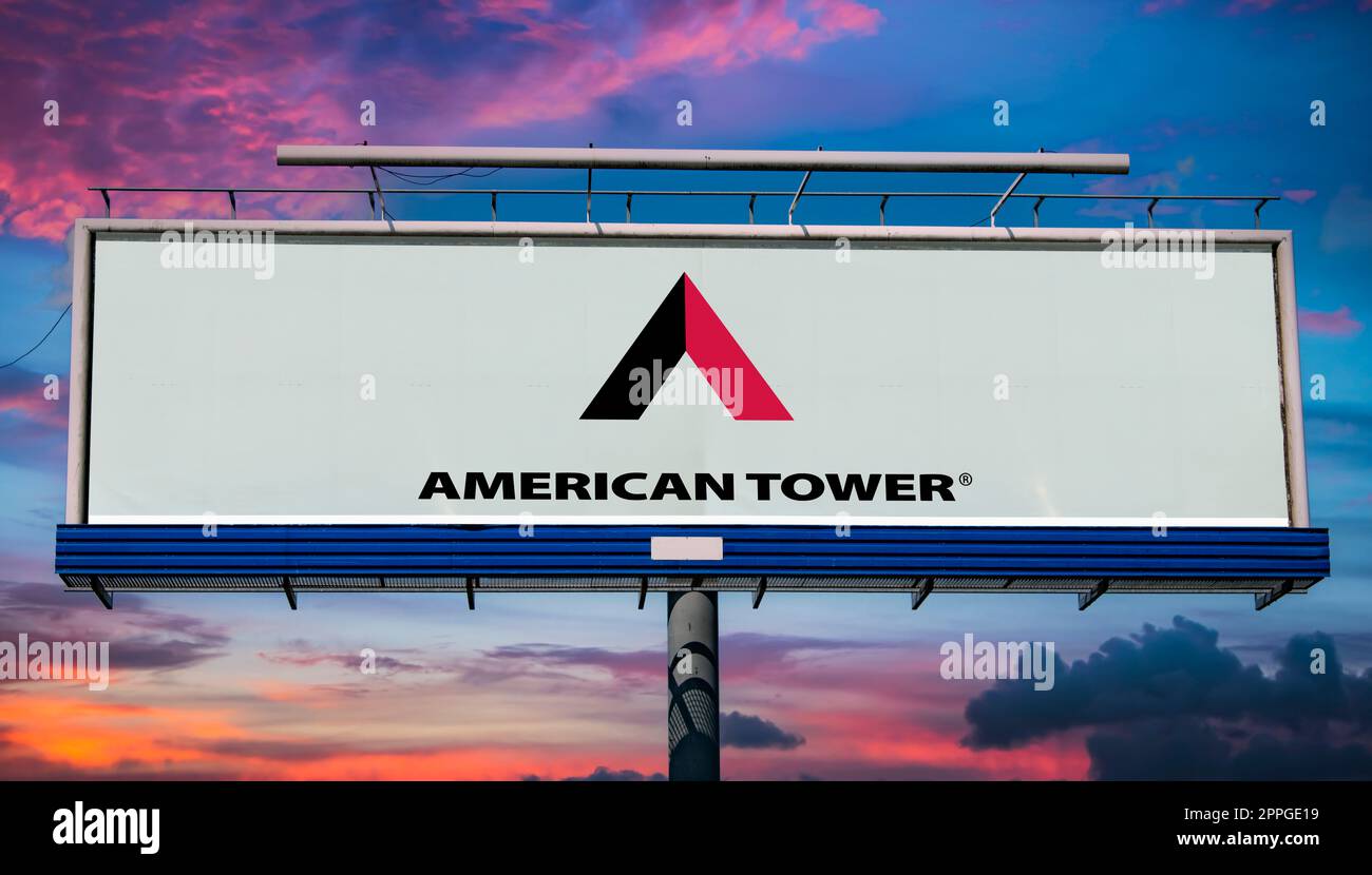 Advertisement billboard displaying logo of American Tower Stock Photo ...