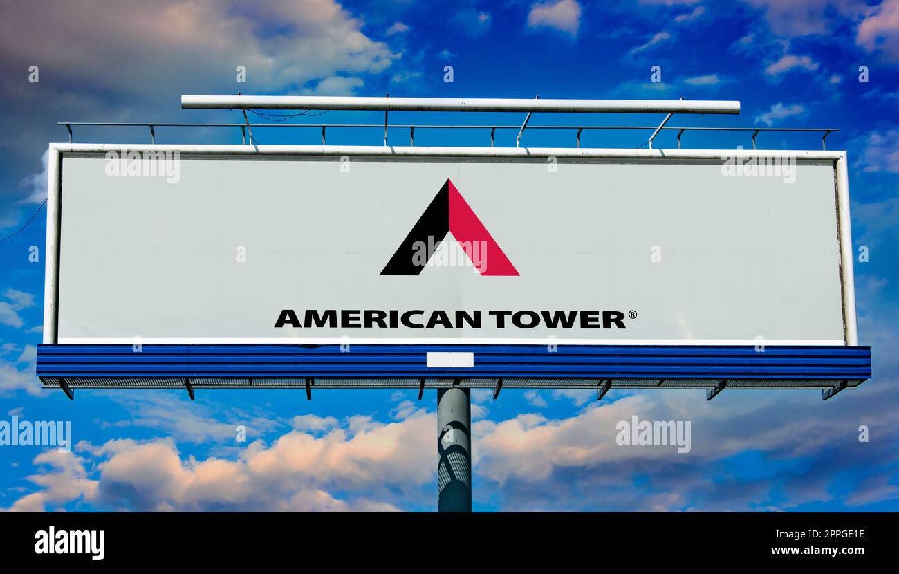 Advertisement billboard displaying logo of American Tower Stock Photo ...