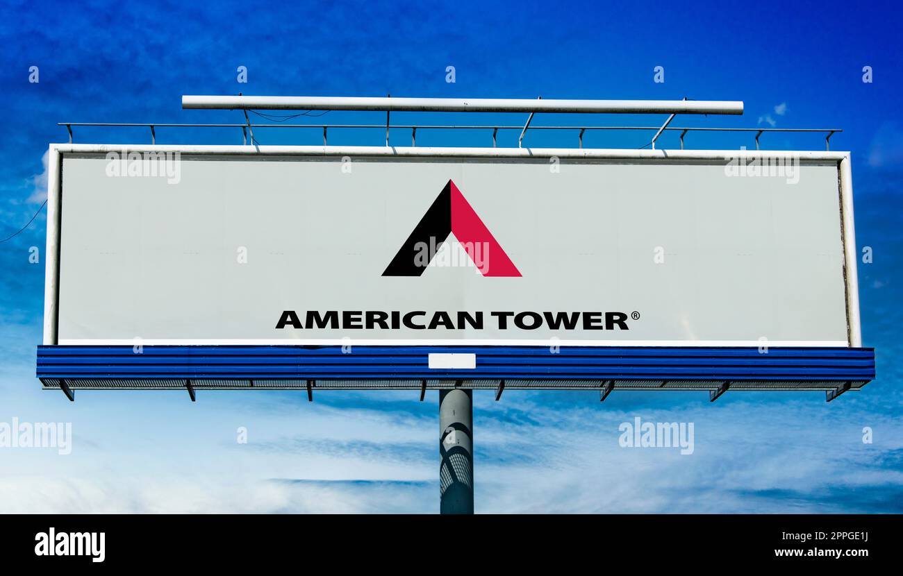 Advertisement billboard displaying logo of American Tower Stock Photo ...