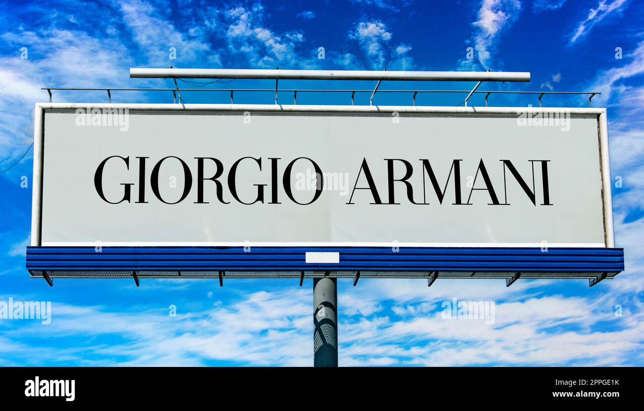 Advertisement billboard displaying logo of Giorgio Armani Stock Photo ...