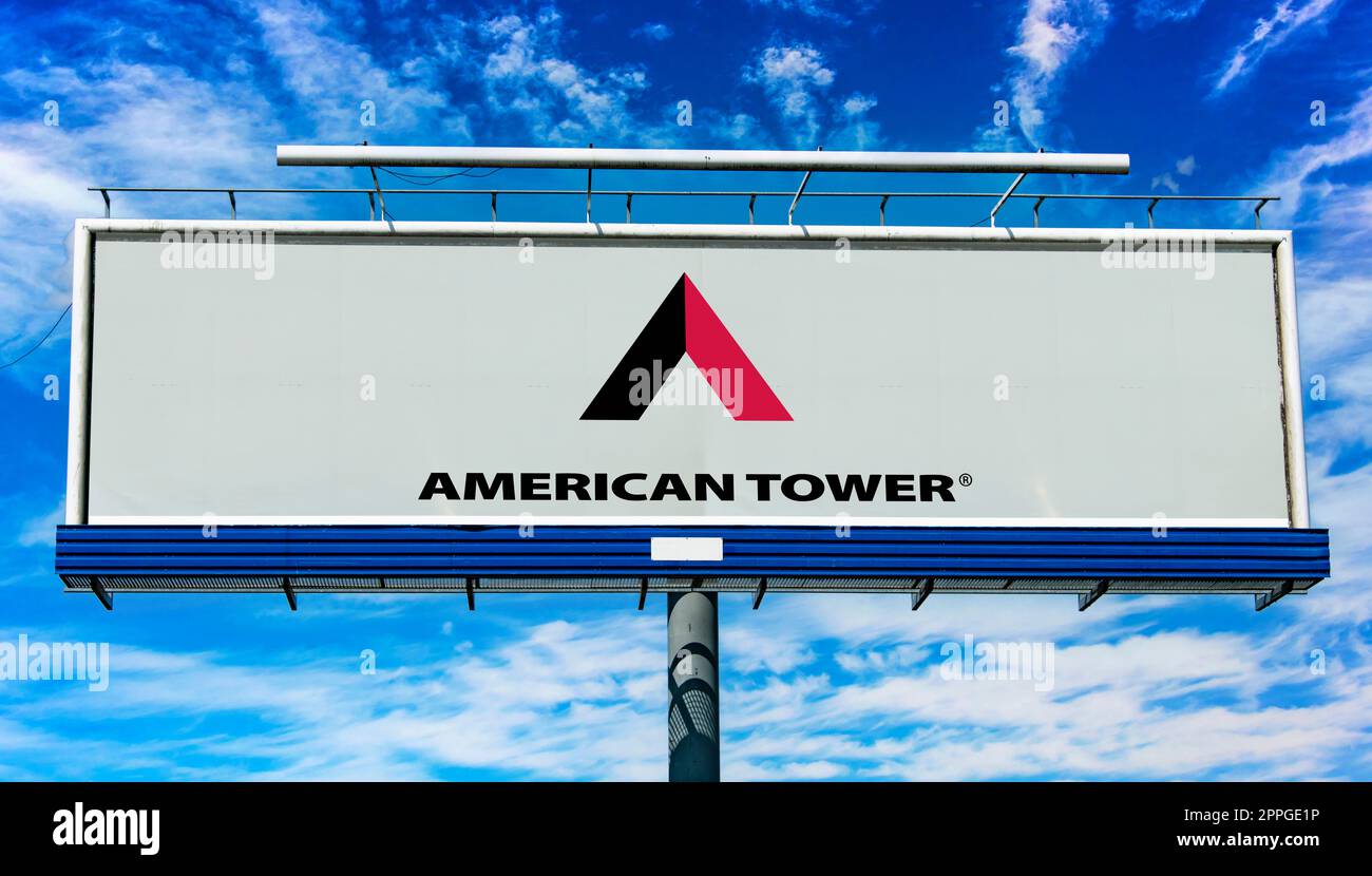 Advertisement billboard displaying logo of American Tower Stock Photo ...