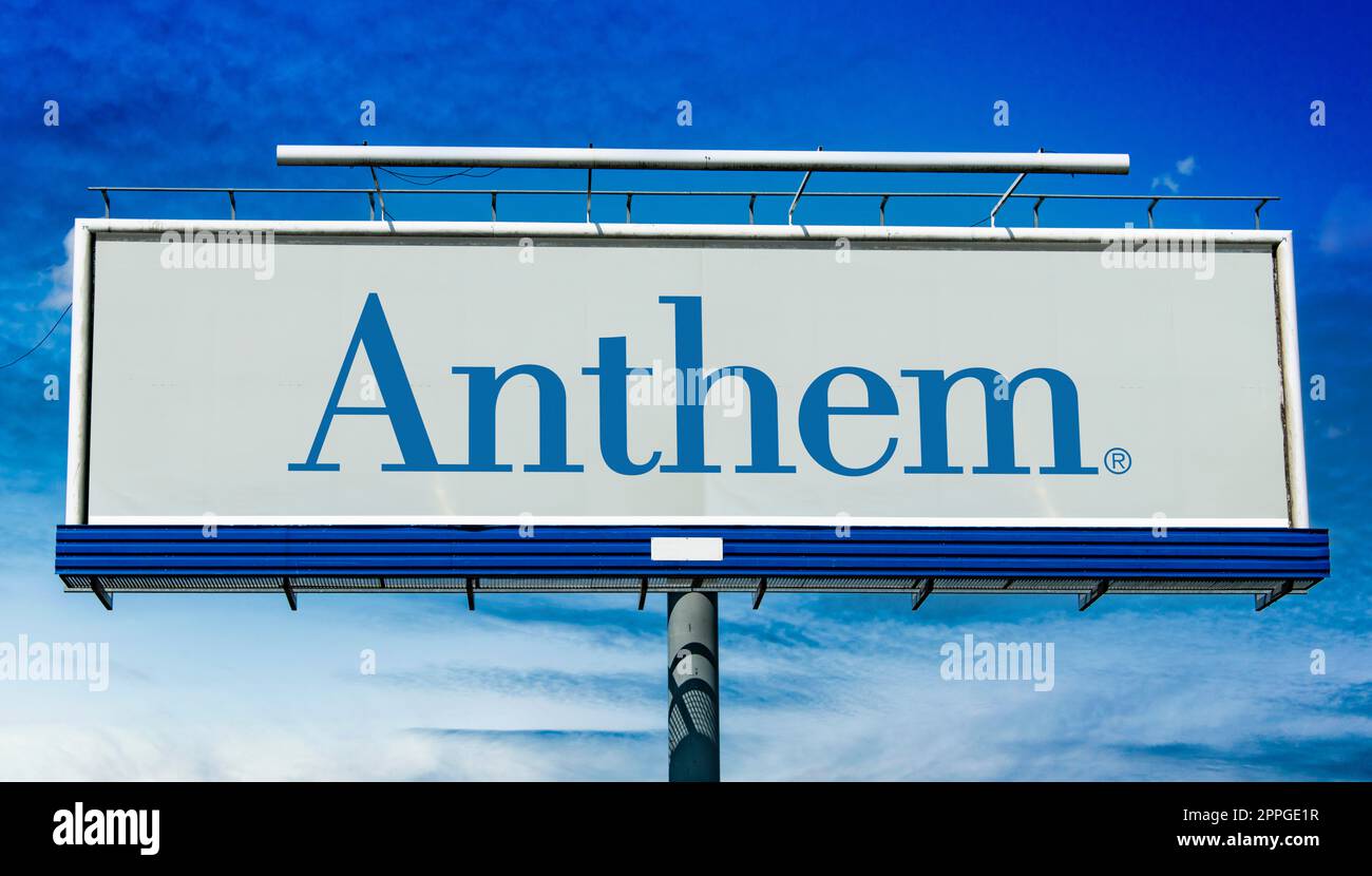 Advertisement billboard displaying logo of Anthem Stock Photo - Alamy