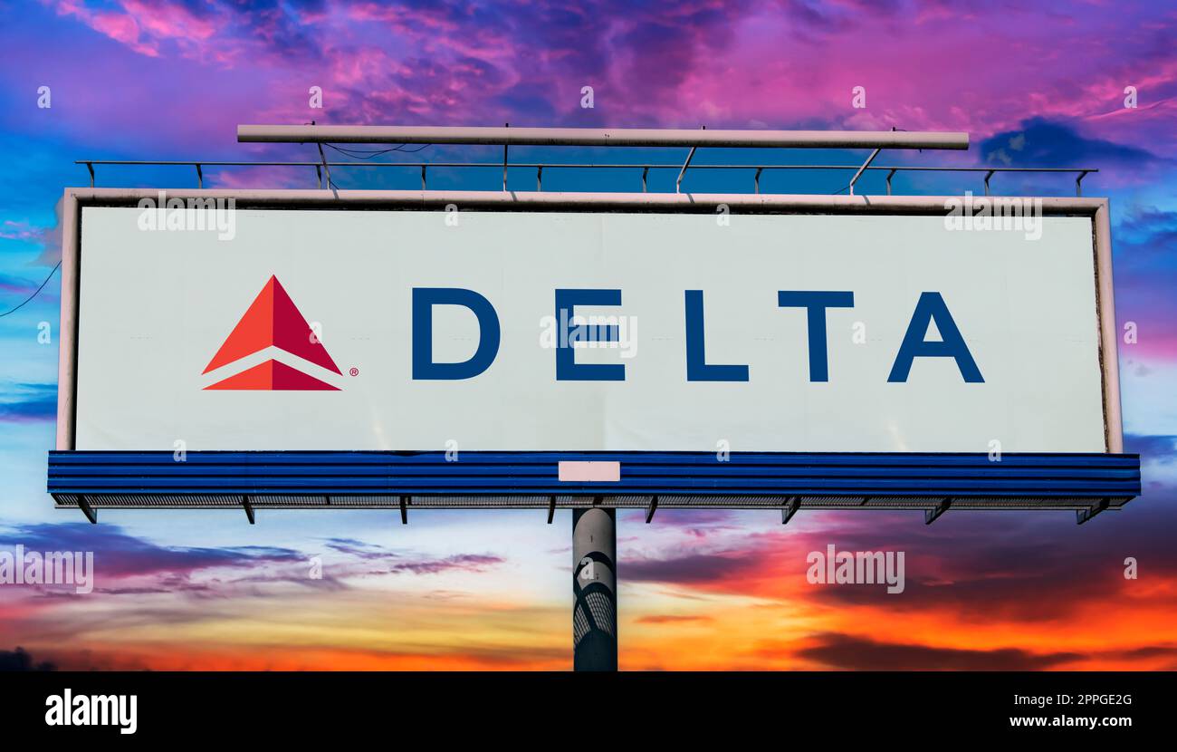 Advertisement billboard displaying logo of Delta Air Lines Stock Photo ...
