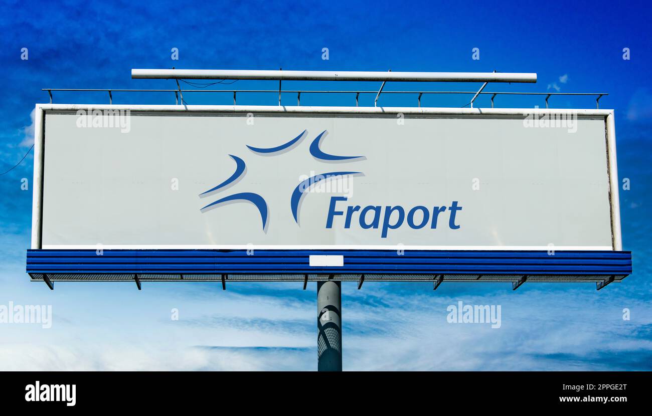 Advertisement billboard displaying logo of Fraport AG Stock Photo - Alamy