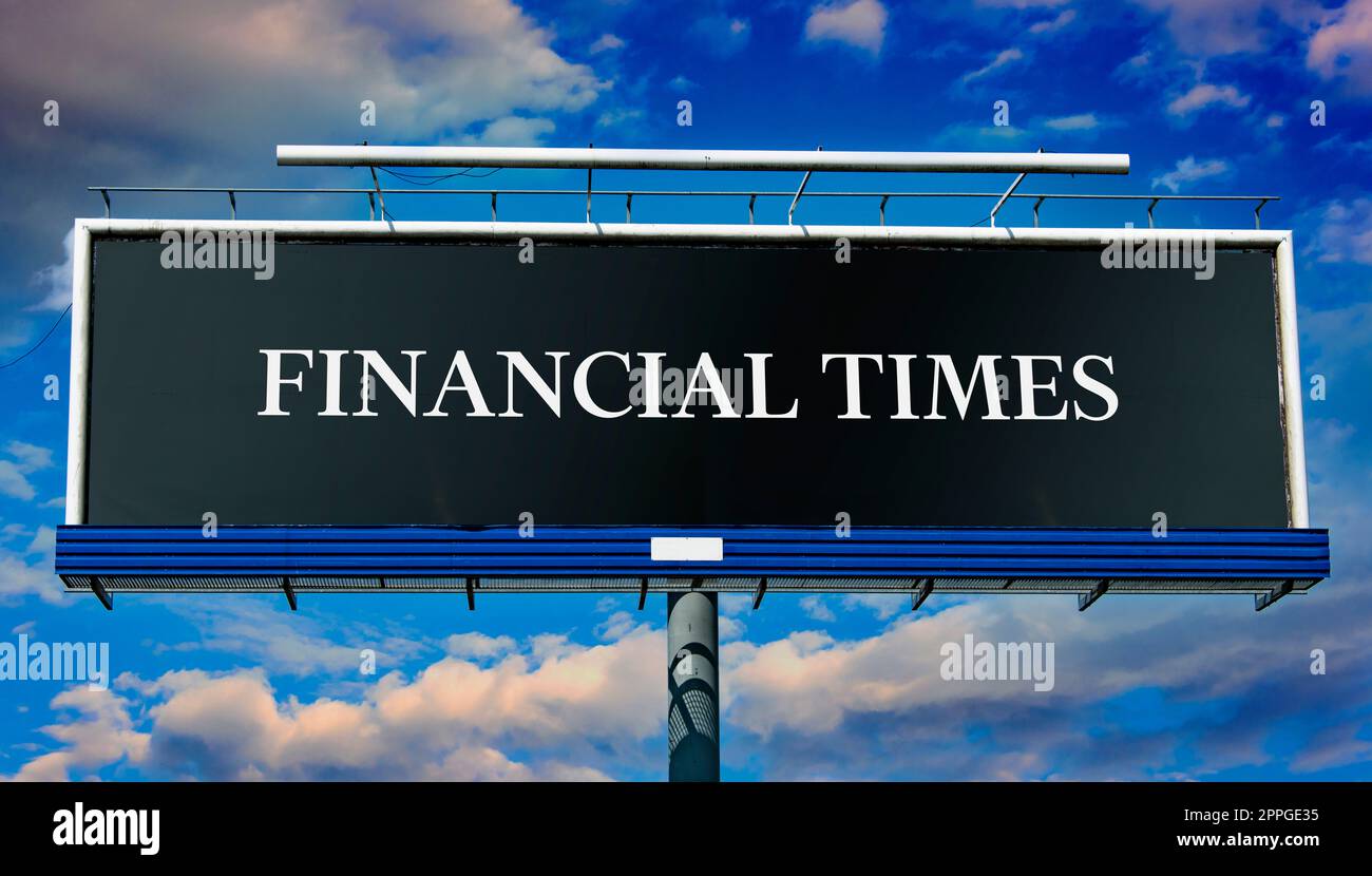 Advertisement billboard displaying logo of The Financial Times Stock ...
