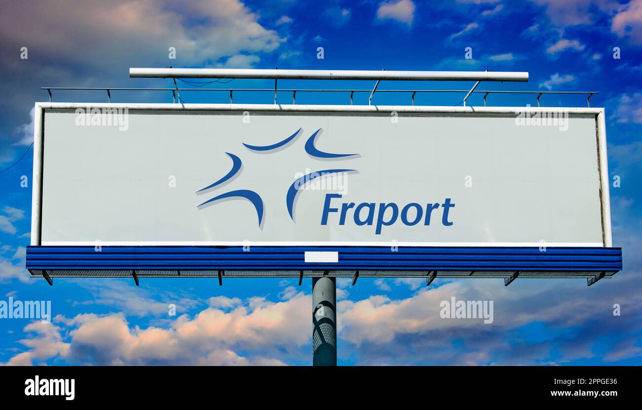 Advertisement billboard displaying logo of Fraport AG Stock Photo - Alamy