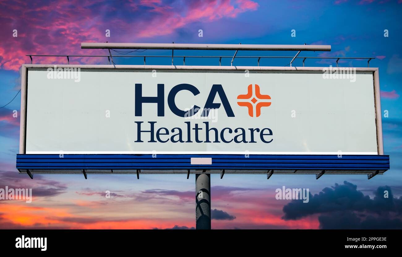 Advertisement billboard displaying logo of HCA Healthcare Stock Photo ...