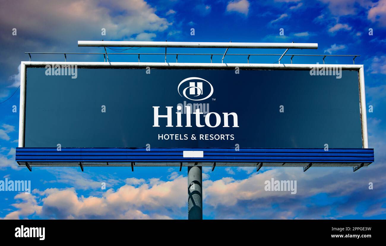 Billboard displaying logo of Hilton Hotels and Resorts Stock Photo - Alamy