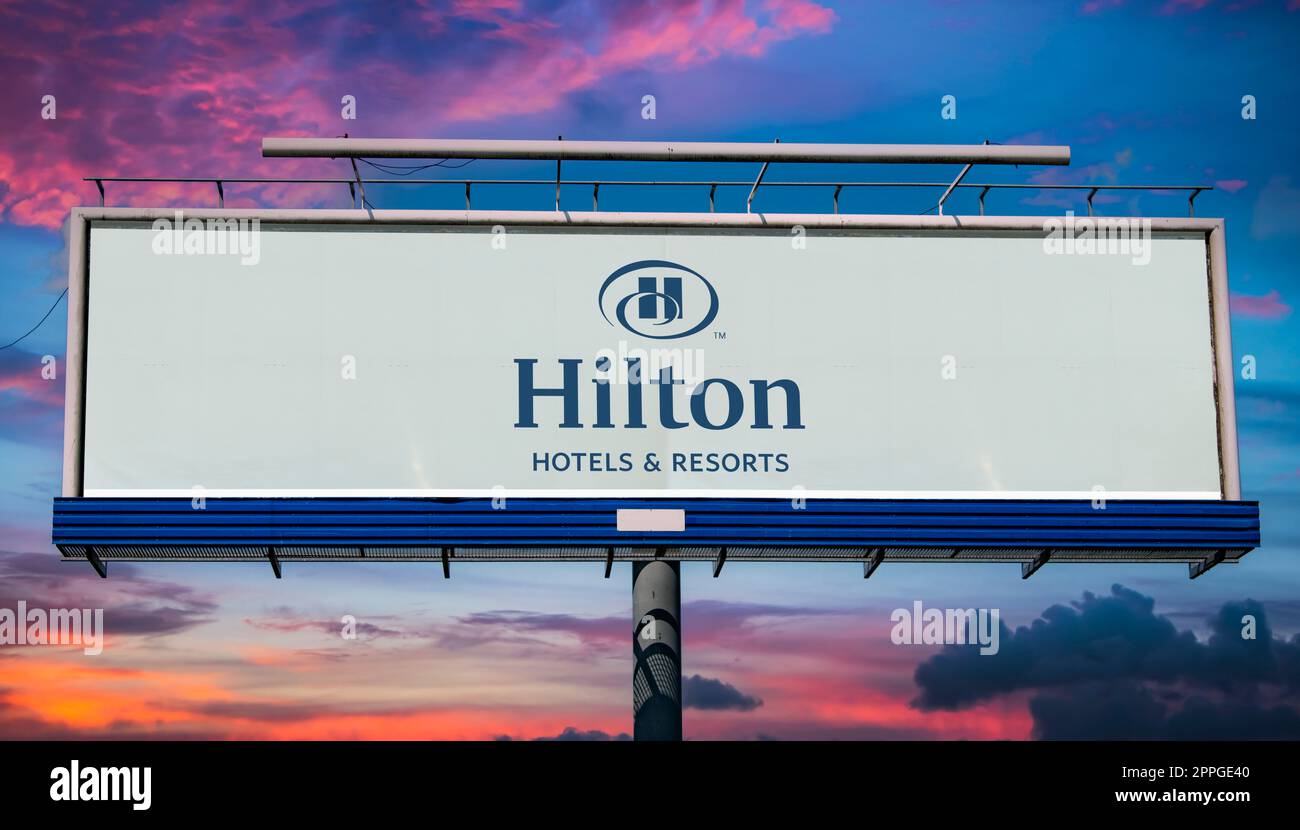 Billboard displaying logo of Hilton Hotels and Resorts Stock Photo - Alamy